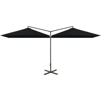 vidaXL Parasol de jardin double avec m&acirc;t en acier noir 600x300 cm vidaXL