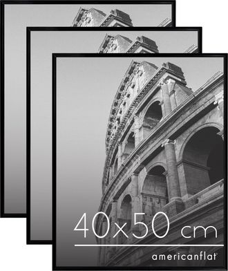 Americanflat Bilderrahmen 40x50 cm (3er Pack) - Schlanker Bilderrahmen 50x40 cm mit Plexi-Scheibe und Integrierter Aufh&auml;ngung f&uuml;r Hoch- und Querformat - Schwarz