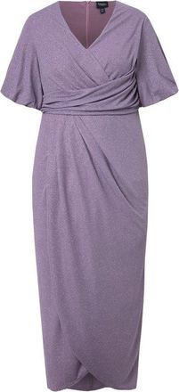 Ulla Popken Midikleid Maxikleid Wickeloptik V-Ausschnitt Ballon-Halbarm