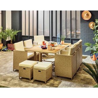Best Mobilier Cuba - gartenm&ouml;bel - ineinanderschiebbar aus geflochtenem harz beige - 10 pl&auml;tze - beige kissen - beige