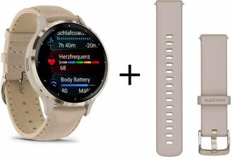 Garmin Venu 3S French Gray/Softgold mit Leder-Armband und Silikonband 010-02785-55