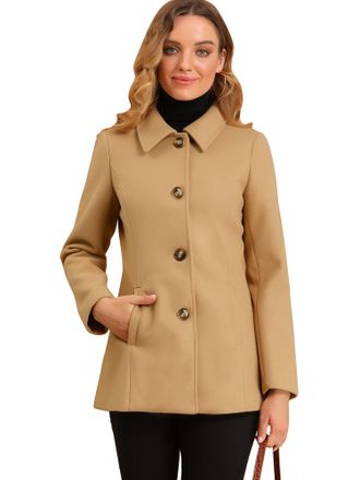 Allegra K Damen Overcoat Kragen Einreihiger Erbsenmantel, khaki, X-Small