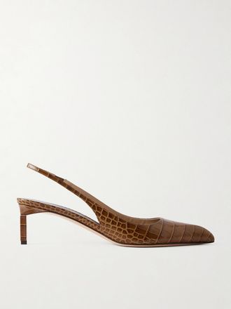 Tom Ford Slingback-pumps Aus Leder Mit Krokodileffekt - Braun