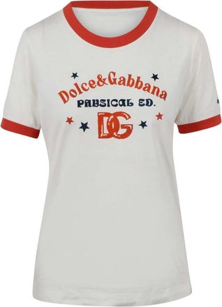 Dolce & Gabbana Femme, Tops, Blanc, Taille: 42 FR T-shirt &agrave; col rond avec imprim&eacute; vintage