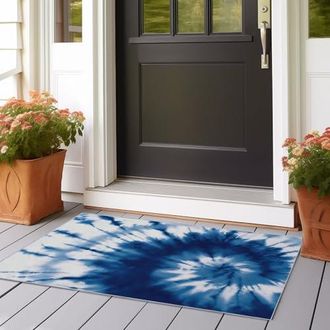 Generic Bleu Tapis Doux et Moelleux, Abstrait Tie-Dye Motif Tapis Design &agrave; Poil Ras Doux pour Salle &agrave; Manger Chambre Adulte et Ado 140 x 200 cm