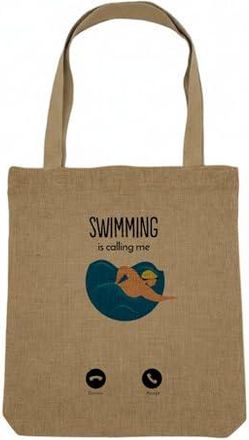 Fabulous Sac Shopping Tote Bag Aspect Lin - Swimming Is Calling Me Aquatic Olympic Sport - Sac de Courses Toile Epaisse 360g Beige Naturel Cabas Port&eacute; Epaule S