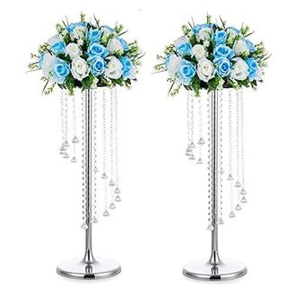 Nuptio Nuptio 2 Pi&egrave;ces Centres Table Mariage Vases Argent 70cm Haut Vase &Agrave; Fleurs Cristal Support Fleurs M&eacute;tal pour Les D&eacute;corations Tables F&ecirc;te D&eacute;coration Ma