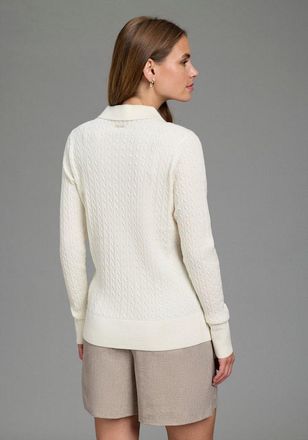 Laura Scott Strickpullover mit figurbetonter Passform, aus Feinstrick mit Polokragen und Zopfmuster