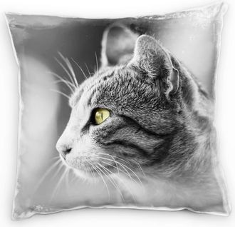 Paul Sinus Art Tiere, Katze, Portrait, grau, grün Deko Kissen 40x40cm für Couch Sofa Lounge Zierkissen - Dekoration zum Wohlfühlen