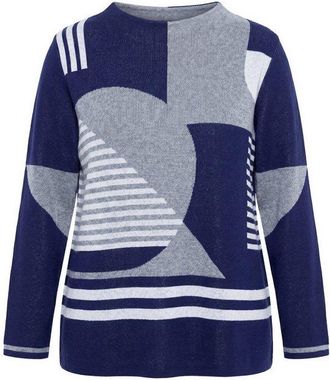 Ulla Popken Strickpullover Pullover Jacquardmuster Stehkragen Langarm