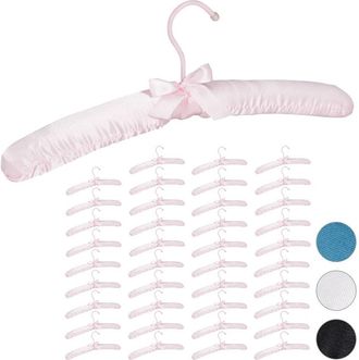 Relaxdays 40 x Kleiderb&uuml;gel Satin, weich gepolstert, 360&deg; drehbarer Haken, dekorative Schleife, Satinb&uuml;gel, 38 cm breit, rosa