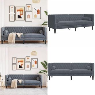 vidaXL Chesterfield-Sofa mit Nackenrollen 3-Sitzer Dunkelgrau Samt - Vidaxl