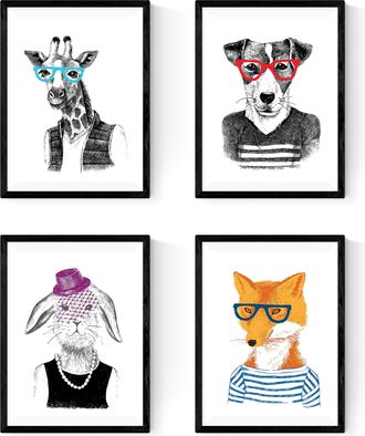 Nacnic Vier Blätter gesetzt Hipster Animals. Um Plakate mit Bildern von Tieren umrahmen. A4-Format
