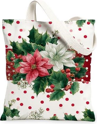 Generic Sacs fourre-tout r&eacute;utilisables en toile &agrave; motif floral pour vacances, sacs de courses r&eacute;utilisables, mignons &agrave; pois, toile l&eacute;g&egrave;re et lavable pour un u