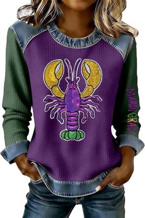 Generic Sweat-shirt &agrave; col rond imprim&eacute; pour femme, polyvalent, &agrave; manches longues, haut basique, costume de carnaval, sweatshirts &agrave; manches longues, tunique te