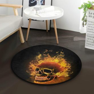 Mnsruu Runder Teppich mit Totenkopf auf schwarzem Hintergrund, rutschfest, bequem, für Wohnzimmer, Schlafzimmer, 92 cm Durchmesser