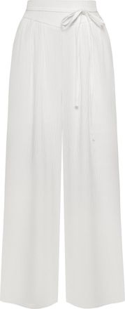 Belle Poque Sommer Damenhose Casual Elastischer Bund Hinten Lang Hosen mit Taschen Weiß XL