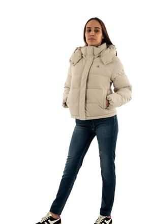 Calvin Klein Damen Pufferjacke Matte Short Puffer mit Kapuze, Beige (Pelican), 3XL