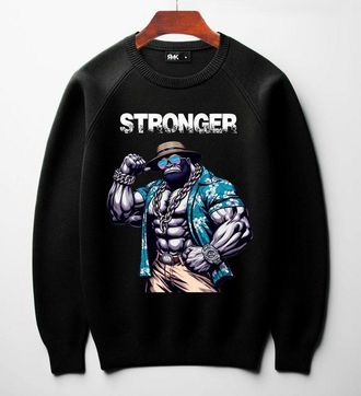rmk Rundhalspullover Herren Pullover Langarmshirt Sweatshirt Pulli Oversize Gym Stronger Fitness Gorilla Muskel Print