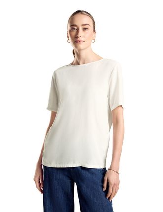 Street One Damen A321476 Materialmix T-Shirt, Off White, 44