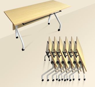 Generic Klapptisch, moderner Klappkonferenztisch mit Rollen, rechteckiger Besprechungstisch mit Klappplatte, Metallgestell und Naturholz-Finish f&uuml;r Schulungs-