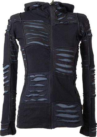 vishes Alternative Bekleidung - Damen Patchwork Jacke mit Cutwork und Zipfelkapuze schwarz-grau 38