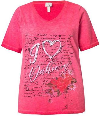 Ulla Popken T-Shirt T-Shirt Trachtenmotiv Classic V-Ausschnitt Halbarm