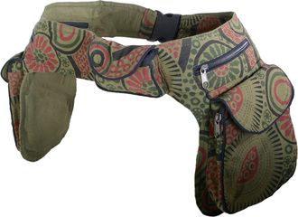 Kunst und Magie Doppel Bauchtasche Sidebag Gürteltasche Festivaltasche Hippie Goa, Farbe:Army Green