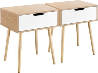 Yaheetech 2 St&uuml;ck Nachttisch Nachtkommode mit 1 Schublade Holzbeine Nachtschrank Beistelltisch Sofatisch f&uuml;r Schlafzimmer/Wohnzimmer, 48,5 x 41 x 57,5 cm