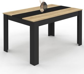 IDMarket Rechteckiger Esstisch Georgia 6 Personen schwarz und Buchenholznachbildung 140 x 90 cm
