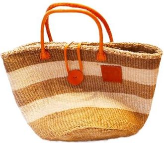 Generic Grand sac fourre-tout en sisal africain // Sac de shopping / Sac de plage // Poign&eacute;es en cuir // Motif animal sauvage // Naturels - Ray&eacute; 7