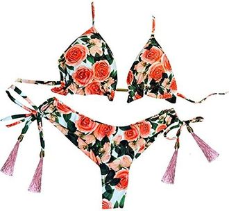 Generic Maillots De Bain Deux Pieces Femme Gainant Beachwear Bandeau Brazilian Bandage Push-up Bikini Swimwears Tankinis Set (Red, S)