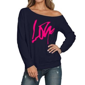 Generic 2026 Sweat-shirt pour la Saint-Valentin avec imprim&eacute; l&egrave;vres et &eacute;paules d&eacute;nud&eacute;es et manches longues, bleu marine, XXL