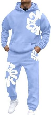 Generic Ensemble de surv&ecirc;tement pour homme avec imprim&eacute; lettres, sweat &agrave; capuche, jambe droite, ensemble de jogging, v&ecirc;tements de sport, hauts de jogging, pan