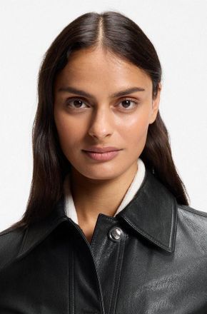 HUGO BOSS Lederjacke Sakara Premium Damenmode mit Spitzkragen und Pattentaschen, Regular Fit