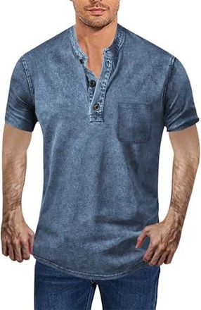 Generic T-shirt Henley &agrave; manches courtes pour homme - T-shirt vintage pour homme - Chemises de golf d&eacute;contract&eacute;es et l&eacute;g&egrave;res - Haut d&eacute;contract&eacute; &agrave; col en V - C