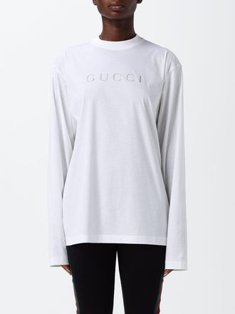 Gucci T-shirt &agrave; manches longues en coton avec logo contrastant