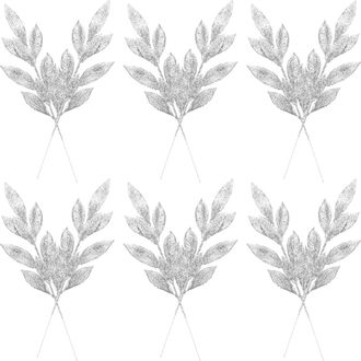 Pretyzoom 12 St&uuml;ck Teiliges K&uuml;nstliche Weihnachtszweige mit Silbernen Glitzerbl&auml;ttern Flexible Deko-stiele f&uuml;r Kr&auml;nze Vasen DIY Weihnachtsbaum Festtagsdekoratio