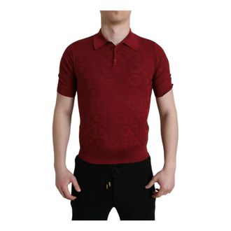 Dolce & Gabbana Rotes Seidenlogo-Poloshirt - - Tops - Herren - Braun - XS