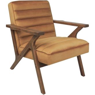Beliani Sessel Braun Samtbezug Gesteppt mit Holzgestell Schmale Armlehnen Tiefe Sitzfl&auml;che Retro-Design Wohnzimmer Schlafzimmer Flur Polstersessel