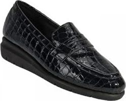 Desa Mocassins en Cuir pour Femme - Talon compens&eacute;, Respirants | Bleu fonc&eacute; - 37