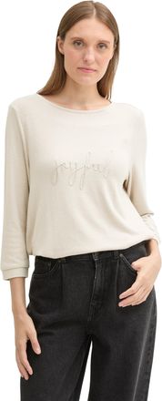 Tom Tailor Damen 1043103 Cozy Longsleeve mit Schriftzug, 25955-dusty beige Melange, XXL