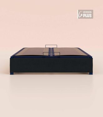 Tediber Sommier coffre 140x200 cm Plus - Noir Anthracite - Acier recycl&eacute; et lattes bois - Grand volume de rangement - Ouverture facile - Fait en France - Tedi