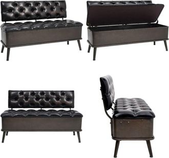 vidaXL Sitzbank mit Stauraum und R&uuml;ckenlehne 110cm Schwarz Kunstleder - Vintage M&ouml;bel - Aufbewahrungsbank - Wohnzimmer Deko - Garderobe - Schuhschrank