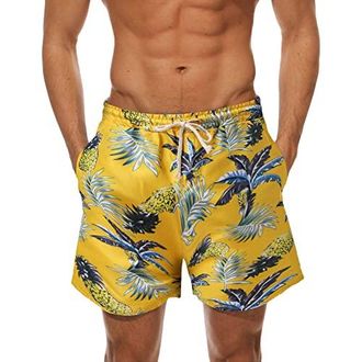 Generic Short de plage d&eacute;t&eacute; pour homme - Pantalon court d&eacute;contract&eacute; - Imprim&eacute; d&eacute;contract&eacute; - Short de plage - &Eacute;pissure - Pantalon de vacances respirant, jaune,