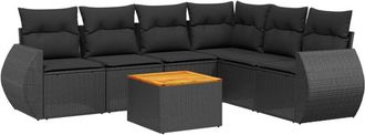 vidaXL Salon de jardin 7 pcs avec coussins noir r&eacute;sine tress&eacute;e vidaXL