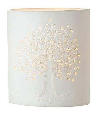 Gilde Lampe Tischlampe Dekolampe Lebensbaum - aus Porzellan mit Lochmuster im Prickellook H 28 cm