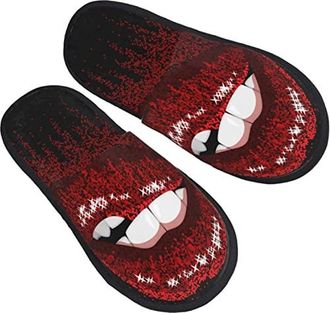 Generic Chaussons Femme Homme L&egrave;vres Scintillantes Rouges Pantoufles En Peluche Antid&eacute;rapant Maison Pantoufles Peluche Chaussures DInt&eacute;rieur Pour H&ocirc;tel Ext&eacute;ri