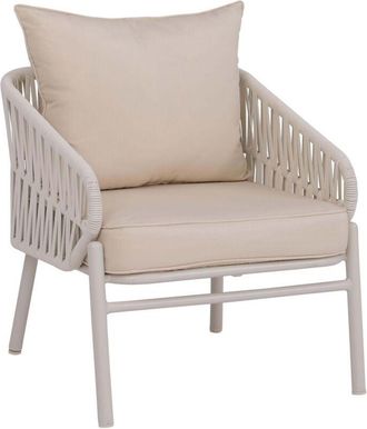 Hhg Aluminium-Gartenstuhl HHG-216, Loungestuhl Sessel Outdoor, Seilgeflecht Rope Stoff/Textil (180g/m&sup2;) creme