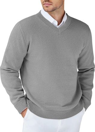 Coofandy Herren Strickpullover mit V-Ausschnitt Pulli Winterpullover V Neck Regular Fit Herren Sweatershitrt Pulli Mittelgrau L